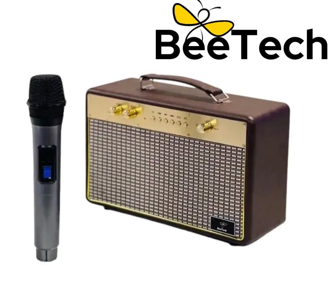 רמקול רטרו מבית BeeTech דגם 2030 (עם מיקרופון אלחוטי בודד) – מובייל סנטר